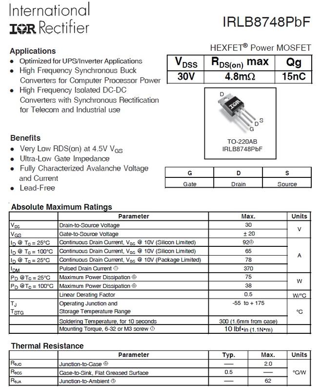 場效電晶體 (INFINEON IRLB8748PBF ) TO-220AB(N-CH) 30V 92A 4.8mΩ | 露天市集 | 全台最 ...