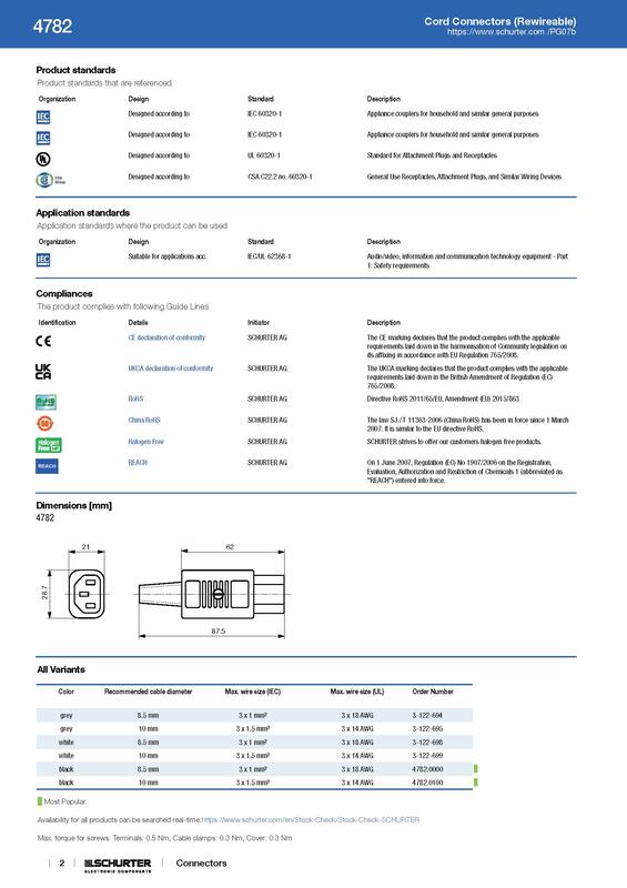 瑞士 SCHURTER 4782.0100 AC 電源母頭 IEC C13 (大線徑版本) 250V 15A 4782 | 露天市集 | 全台 ...