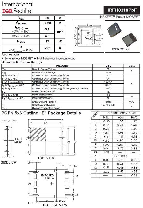 場效電晶體 (IR IRFH8318PBF ) PQFN 5X6(N-CH) 30V 50A 3.1mΩ 59W | 露天市集 | 全台最大的 ...