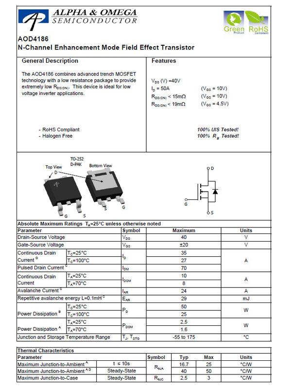 【DIY_LAB#514】AOD4186/D4186 (TO-252) N-Ch 40V 50A MOSFET(現貨) | 露天市集 | 全台 ...