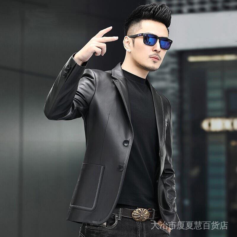 【台灣現貨】真皮皮衣男2022年春秋休閒緊身男士海寧純羊皮皮夾克西裝外套 MKJE | 露天拍賣